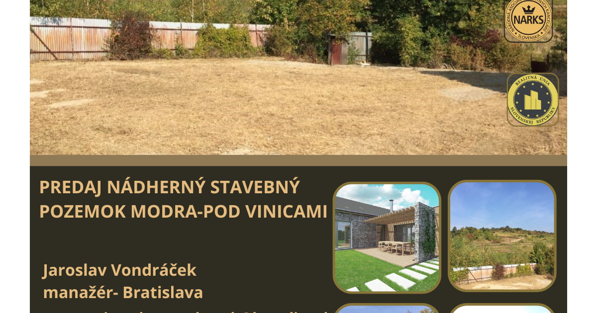 PREDAJ NÁDHERNÝ STAVEBNÝ POZEMOK MODRA - POD VINICAMI | L&P reality